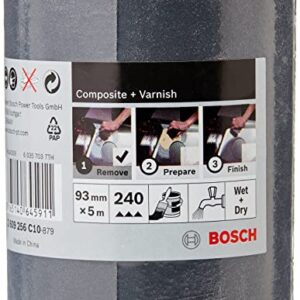 Bosch Professional 1x Sanding Roll SiC (for Coated material, Lacquer, Waterproof, 93 mm x 5 m, P240, Accessory Hand Sanding)