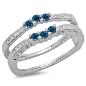 dazzlingrock collection 0.50 carat (ctw) 14k blue & white diamond enhancer guard ring 1/2 ct, white gold, size 6