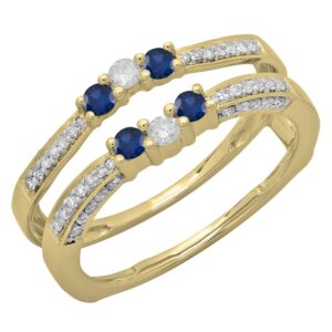 dazzlingrock collection round blue sapphire & white diamond contour enhancer guard ring for women in 14k yellow gold size 7