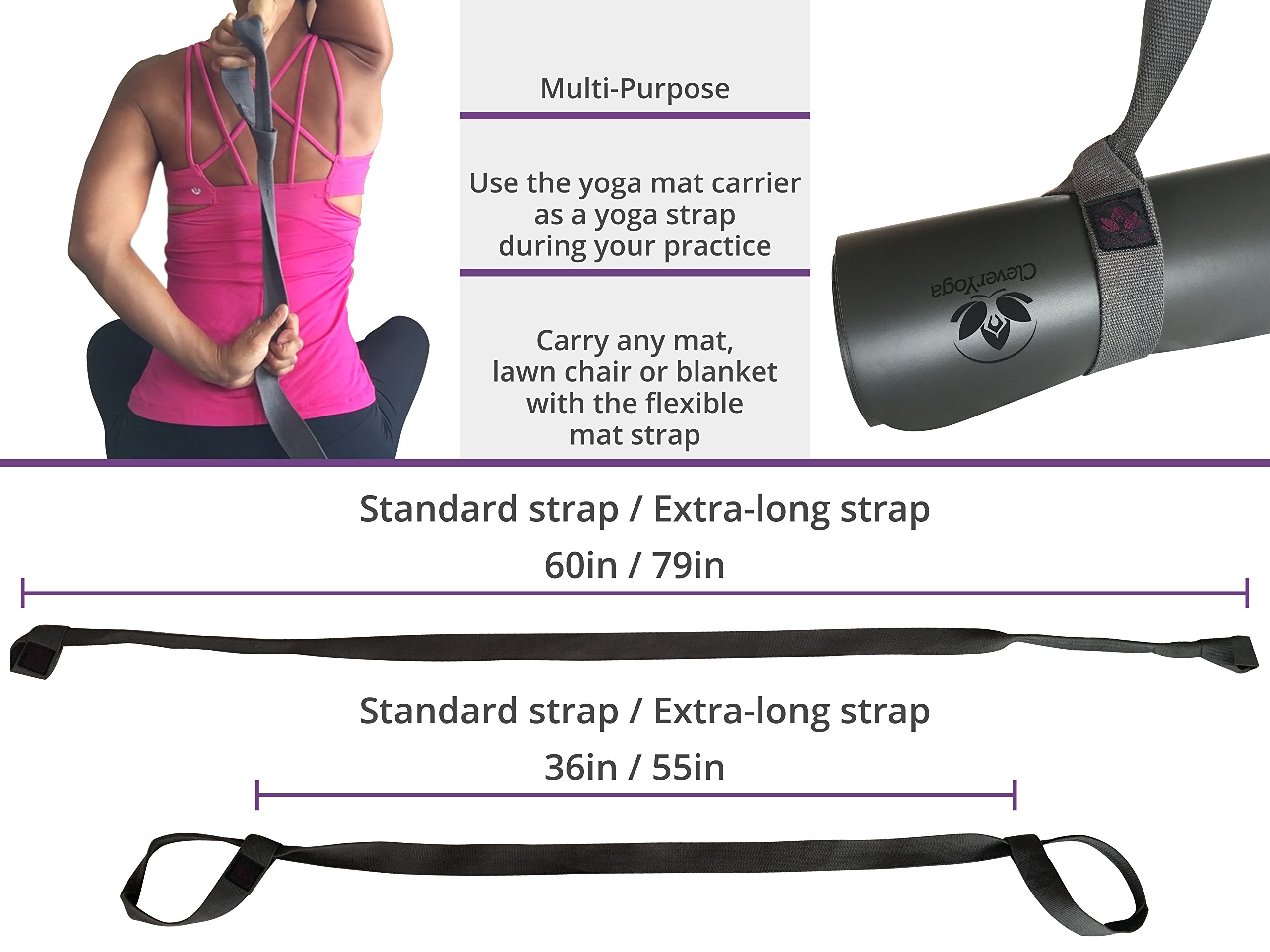 Clever Yoga Mat Strap Sling Adjustable Made With The Best, Durable Cotton – Comes With Our Special “Namaste” (Black)