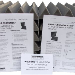 Pro Studio Acoustics - Charcoal - 12"x12"x2" Acoustic Wedge Foam Absorption Soundproofing Tiles - 12 Pack