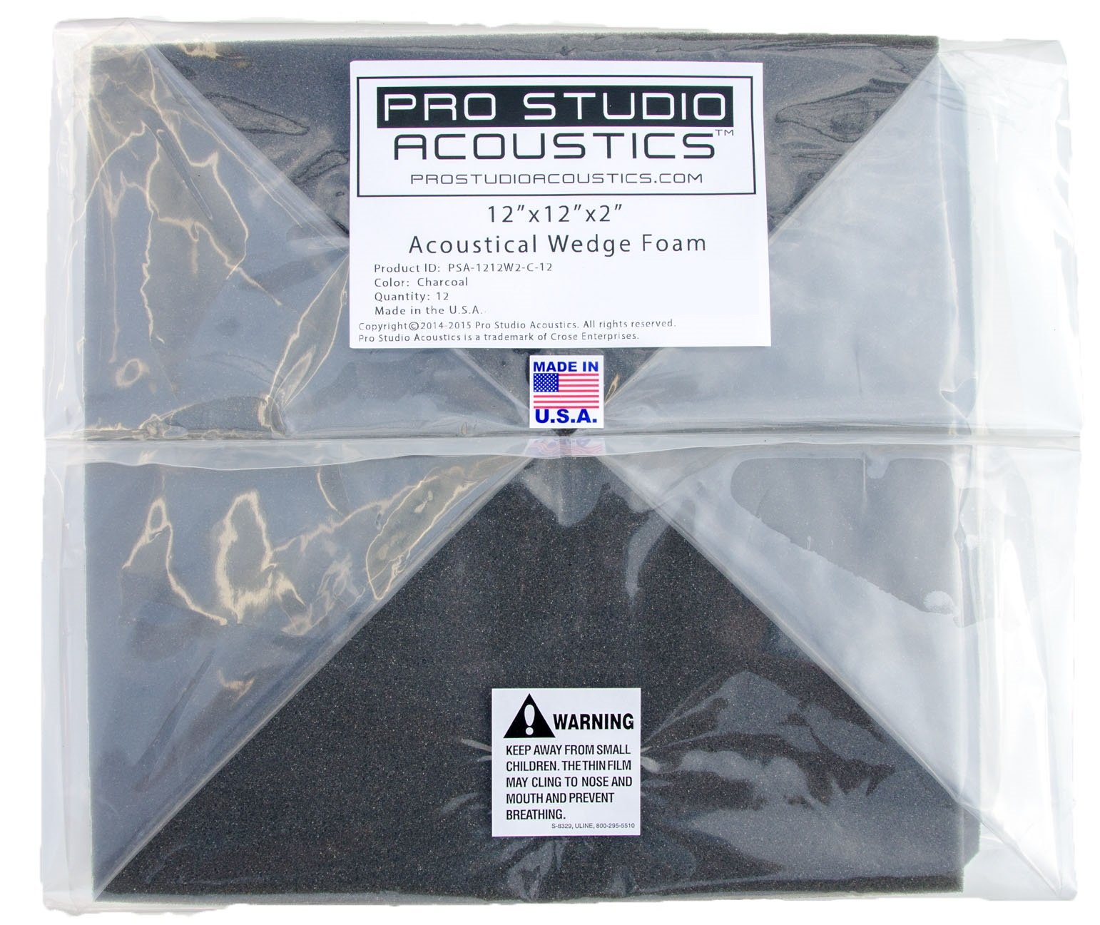 Pro Studio Acoustics - Charcoal - 12"x12"x2" Acoustic Wedge Foam Absorption Soundproofing Tiles - 12 Pack