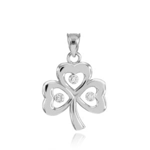 celtic pendants 14k white gold shamrock charm three diamond clover leaf bracelet charm