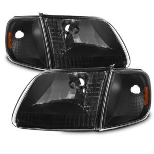 akkon - for 1997-2003 ford f150 f250 light duty heritage expedition oe replacement black headlights corner left/right lamp