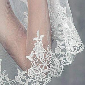 Aukmla Wedding Bridal Veils Ivory Beautiful Long Veil with Lace and Metal Comb at the Edge Cathedral Length (Ivory)