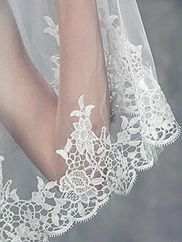 Aukmla Wedding Bridal Veils Ivory Beautiful Long Veil with Lace and Metal Comb at the Edge Cathedral Length (Ivory)