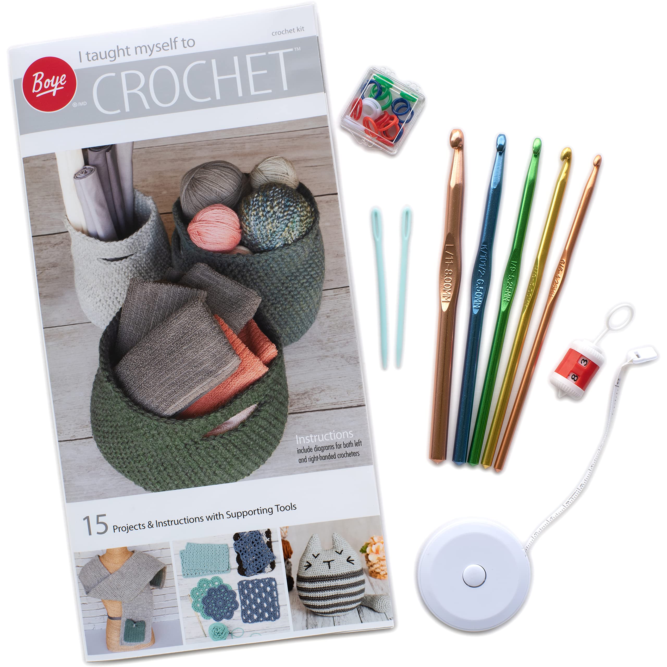 Boye Learn to Crochet Arts and Crafts Kit with 15 Projects and Supplies