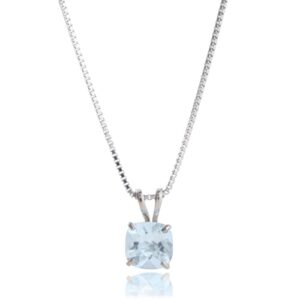 max + stone 925 sterling silver 6mm cushion cut march birthstone aquamarine solitaire pendant necklace for women with 18 inch box chain