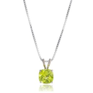 max + stone 925 sterling silver 6mm cushion cut august birthstone peridot solitaire pendant necklace for women with 18 inch box chain