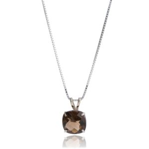 max + stone 925 sterling silver 8mm cushion cut november birthstone smoky quartz solitaire pendant necklace for women with 18 inch box chain