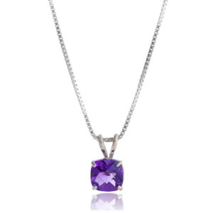 max + stone 925 sterling silver 6mm cushion cut february birthstone amethyst solitaire pendant necklace for women with 18 inch box chain