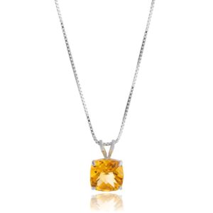 max + stone 925 sterling silver 8mm cushion cut november birthstone citrine solitaire pendant necklace for women with 18 inch box chain