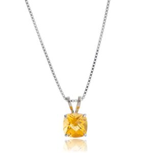 max + stone 925 sterling silver 6mm cushion cut november birthstone citrine solitaire pendant necklace for women with 18 inch box chain