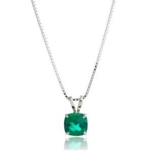 max + stone 925 sterling silver 6mm cushion cut may birthstone created emerald solitaire pendant necklace for women with 18 inch box chain