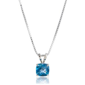 max + stone 925 sterling silver 6mm cushion cut december birthstone london blue topaz solitaire pendant necklace for women with 18 inch box chain