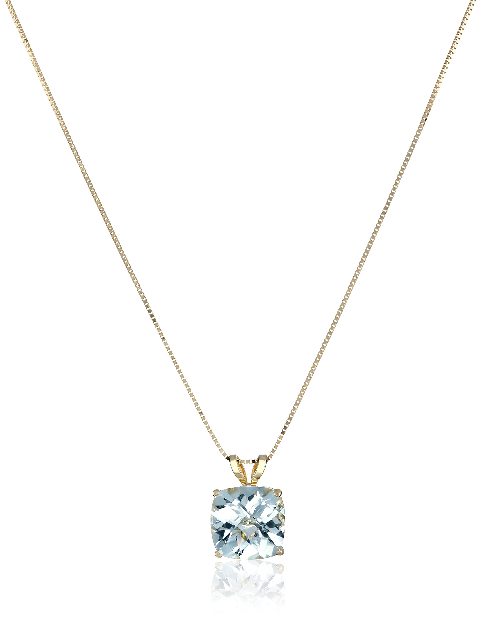 Amazon Essentials 14k Yellow Gold Cushion Checkerboard Aquamarine Pendant Necklace (8mm) for womens (previously Amazon Collection)