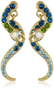 betsey johnson pave crystal snake front & back linear earrings