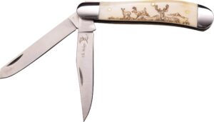 elk ridge - outdoors manual folding knife - 2.75 in satin finish blade, ox bone handle with laser deer artwork - er-220dr