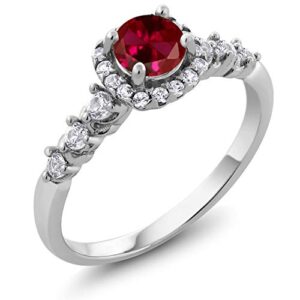 gem stone king 925 sterling silver red created ruby and white created sapphire engagement ring for women (1.02 cttw, round 5mm, available 5,6,7,8,9) (size 8)