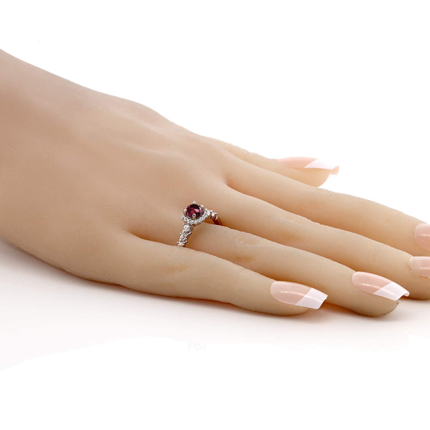 Gem Stone King 925 Sterling Silver Red Rhodolite Garnet and White Created Sapphire Women's Ring (1.06 Cttw, Available in Size 5,6,7,8,9)