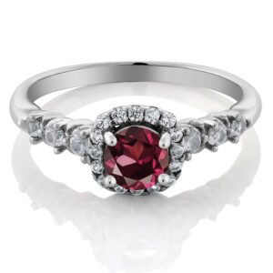 Gem Stone King 925 Sterling Silver Red Rhodolite Garnet and White Created Sapphire Women's Ring (1.06 Cttw, Available in Size 5,6,7,8,9)