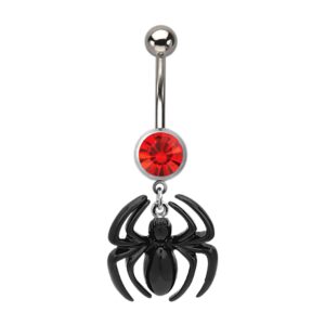 marvel comics spider-man 316l surgical steel with red cz dangle charm navel rings-14 gauge (7/16 inch)