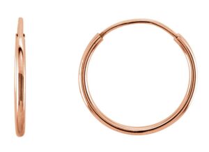 tiny 14k gold thin continuous endless hoop earrings (1mm tube) (12mm - rose gold)