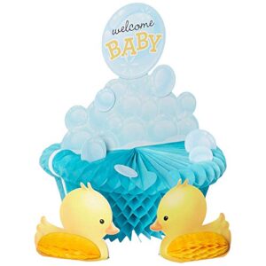 creative converting bubble bath rubber ducky baby shower honeycomb centerpiece party supplies, 9 3/4" x 9", multicolor