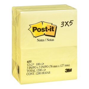 Post-it 655YW Original Pads in Canary Yellow, 3 x 5, 100-Sheet, 12/Pack