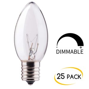 25 Pack 7W Clear Incandescent E17 Bulbs for Christmas String Lights - C9 Replacement Bulbs