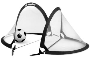 collapsible soccer goal set of 2 with travel bag - ultra portable 4 foot instant pop up football goal nets for the beach| playground | backyard | camping - kids soccer training nets (black)