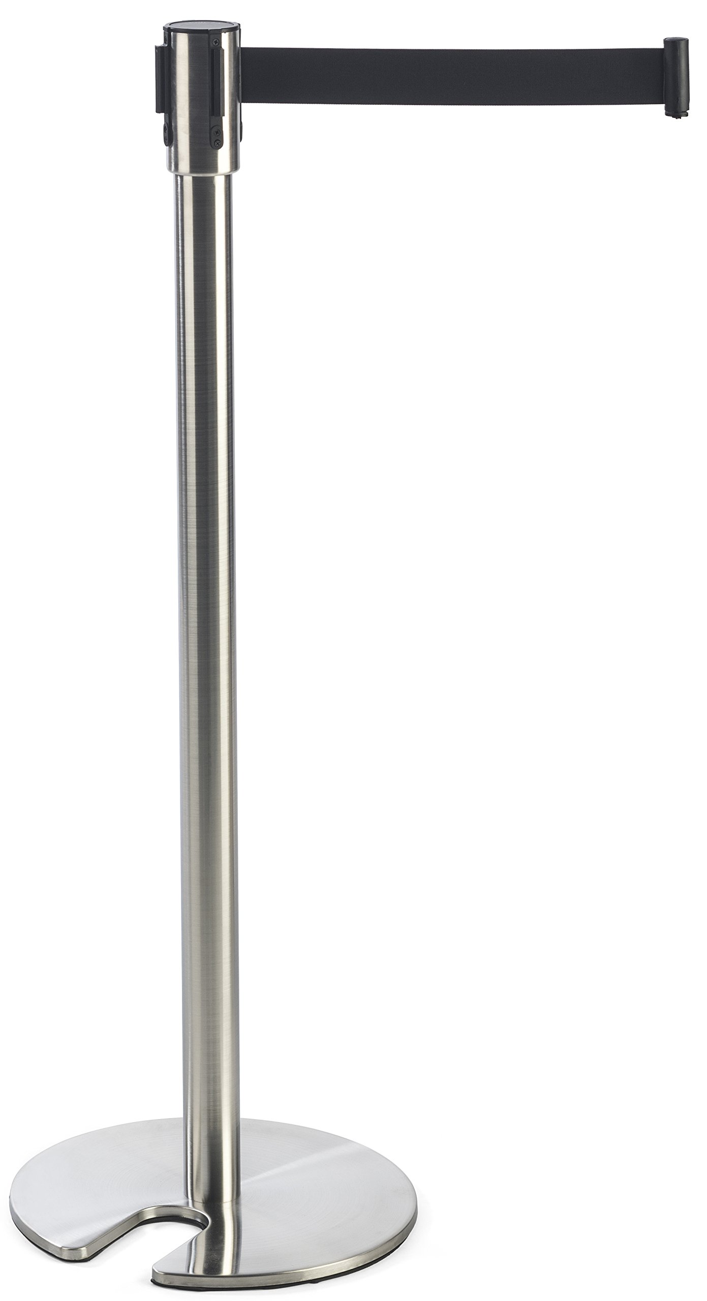 Displays2go Stackable Crowd Control Stanchion with 6.5' Retractable Belt and 4-Way Adapter, Silver Steel, Set of 2