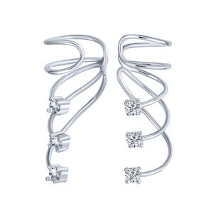 triple spiral cz curved crawlers wire cubic zirconia cartilage ear cuff pin earring for women teen .925 sterling silver