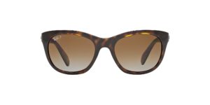 ray-ban women's rb4216 square sunglasses, light havana/polarized brown gradient, 56 mm