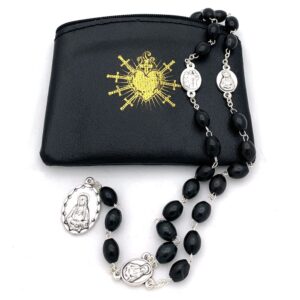 seven sorrows of mary rosary chaplet oval black wooden beads and matching rosary pouch- servite rosary