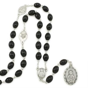 Seven Sorrows of Mary Rosary Chaplet Oval Black Wooden Beads and Matching Rosary Pouch- Servite Rosary