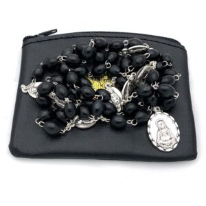 Seven Sorrows of Mary Rosary Chaplet Oval Black Wooden Beads and Matching Rosary Pouch- Servite Rosary