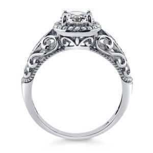 BERRICLE Sterling Silver Halo Wedding Engagement Rings Round Cubic Zirconia CZ Art Deco Ring for Women, Rhodium Plated Size 7