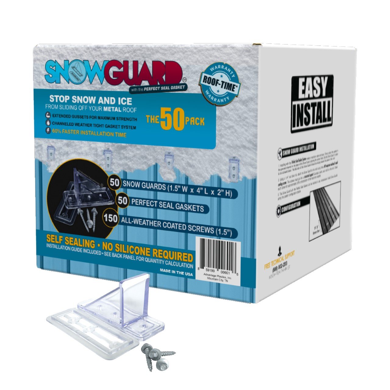 50 Pack Snow Guards with Perfect Seal Gaskets & Screws Stop Snow from Sliding Off Your Metal Roof Gutter Guard Block Stops Breaks Birds Blocks Stoppers Blox