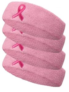 couver breast cancer awareness terry solid color headband/sweatband - 4 pieces(light pink with ribbon)