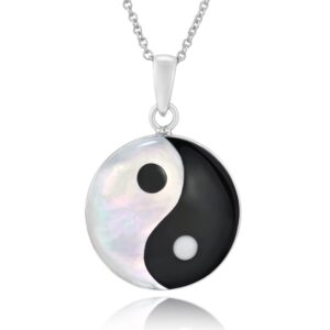 aeravida yin yang balance of life .925 sterling silver necklace for men and women, 18 inch