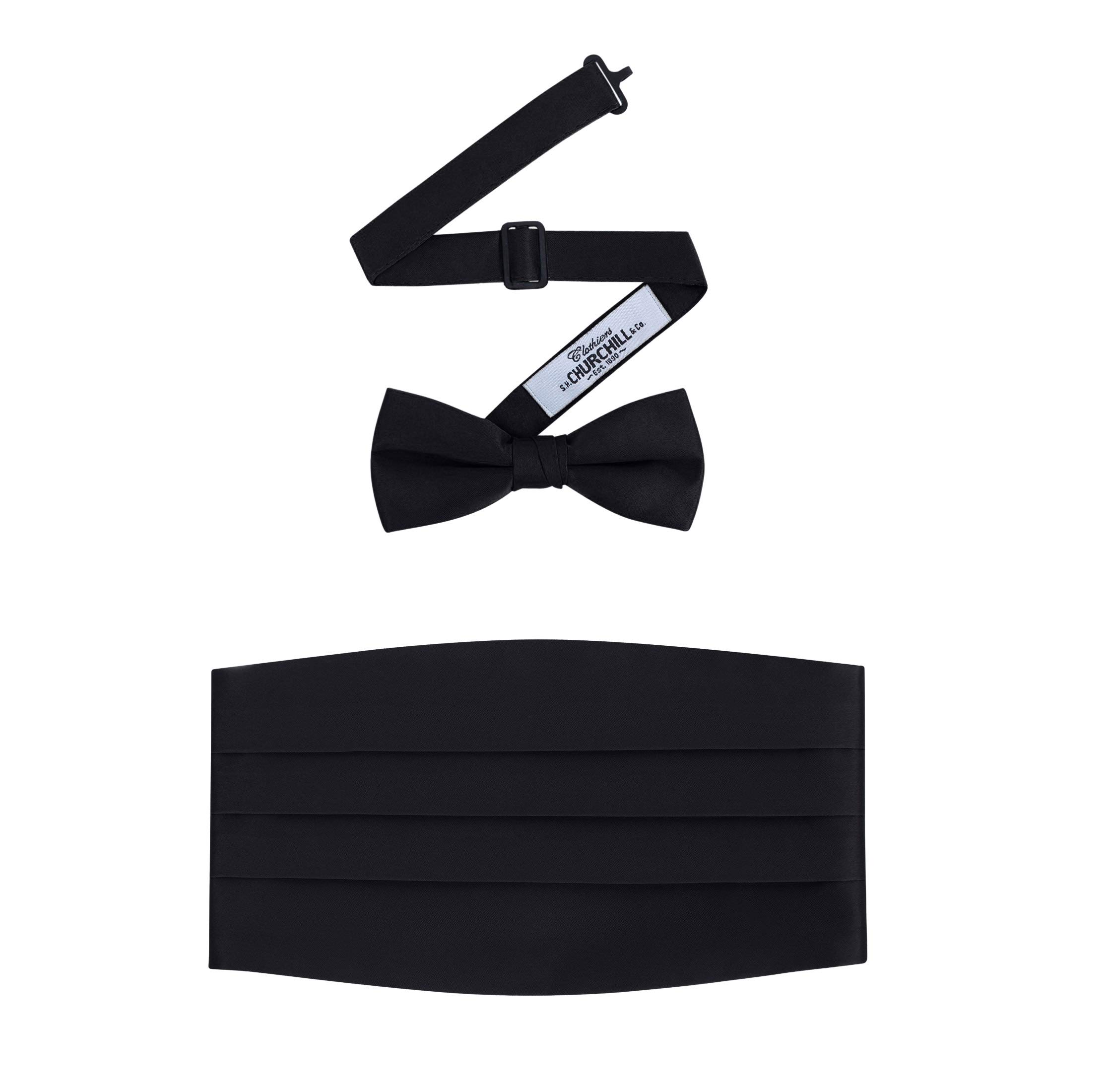 Men's Formal Satin Bowtie and Cummerbund Set - Black, By S. H. Churchill