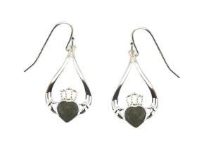 sterling silver"claddagh" hanging earrings- made of connemara marble