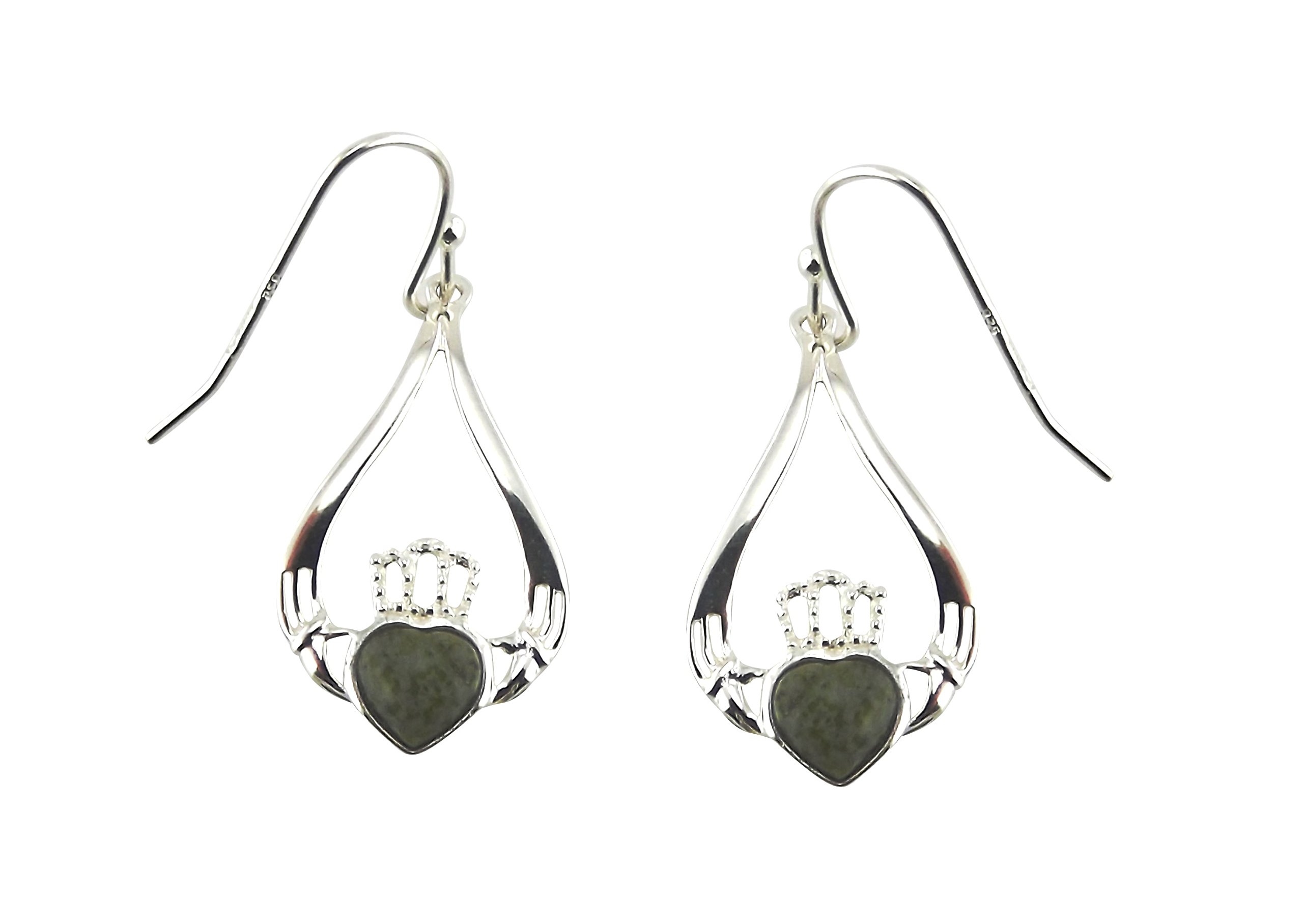 Sterling Silver"Claddagh" Hanging Earrings- Made of Connemara Marble