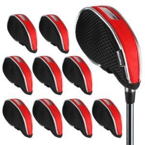 andux mesh golf iron club head covers clear window left and right handed 10pack (black/red)