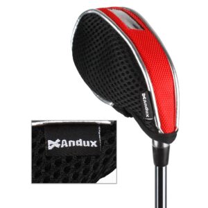 Andux Mesh Golf Iron Club Head Covers Clear Window Left and Right Handed 10pack (Black/red)