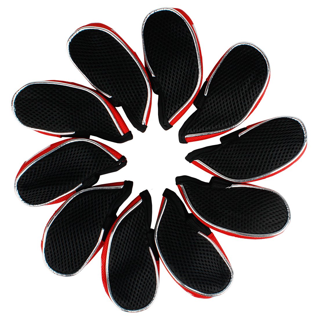 Andux Mesh Golf Iron Club Head Covers Clear Window Left and Right Handed 10pack (Black/red)