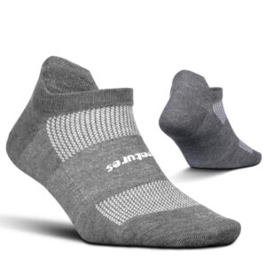 feetures high performance ultra light ankle sock - no show socks for women & men with heel tab - heather gray, l (1 pair)