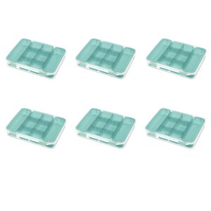 sterilite divided case, stackable plastic small storage container with latch lid, organize crafts, small hardware items, clear with blue trays, 6-pack