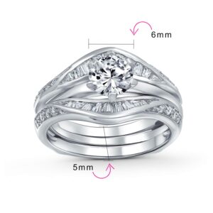 Bling Jewelry 1.5 CT Cubic Zirconia Enhancer Guard Inset Round Solitaire AAA CZ Baguette Band Inset Anniversary Statement Engagement Ring Wedding Set .925 Sterling Silver